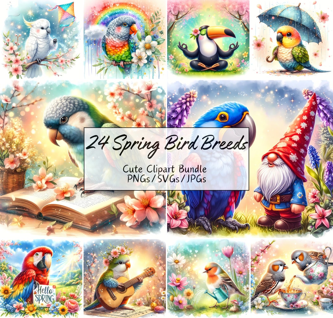 Cute Spring Bird Breeds Clipart, Watercolor Animal Images, High Quality ...