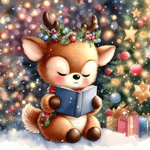 15 Cute Watercolor Christmas Reindeer, Christmas Clipart Bundle ...