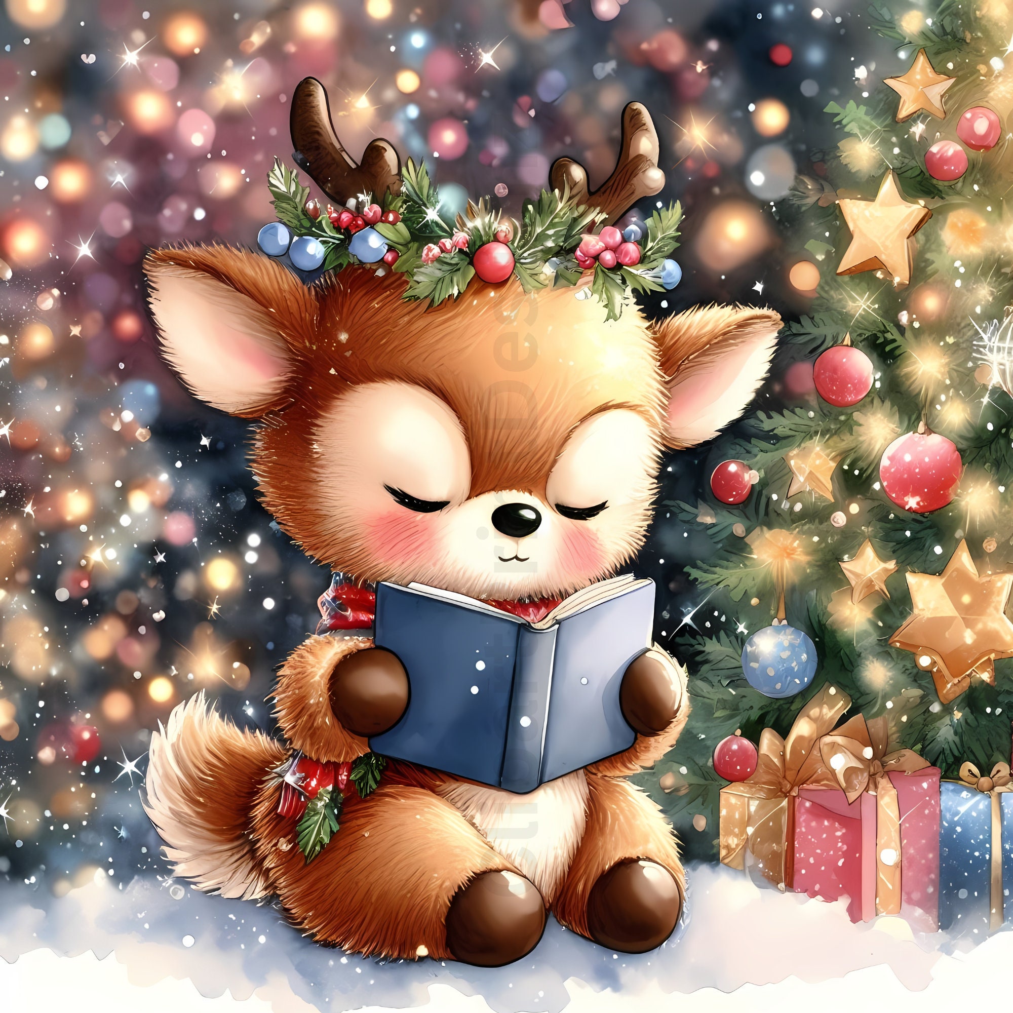 15 Cute Watercolor Christmas Reindeer, Christmas Clipart Bundle ...