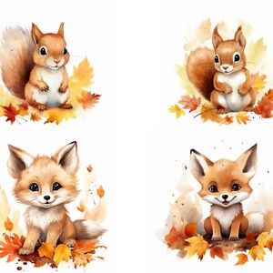 Watercolor Baby Fall Animals Clipart Bundle, 32 Cute Woodland Animals ...