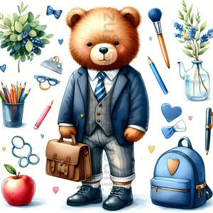 Cute Back to School Bears Clipart Bundle, Watercolor Bear Clip Art ...