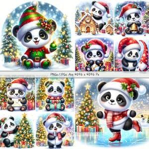 Cute Christmas Pandas Clipart Bundle, Xmas Panda Clip Art Images ...
