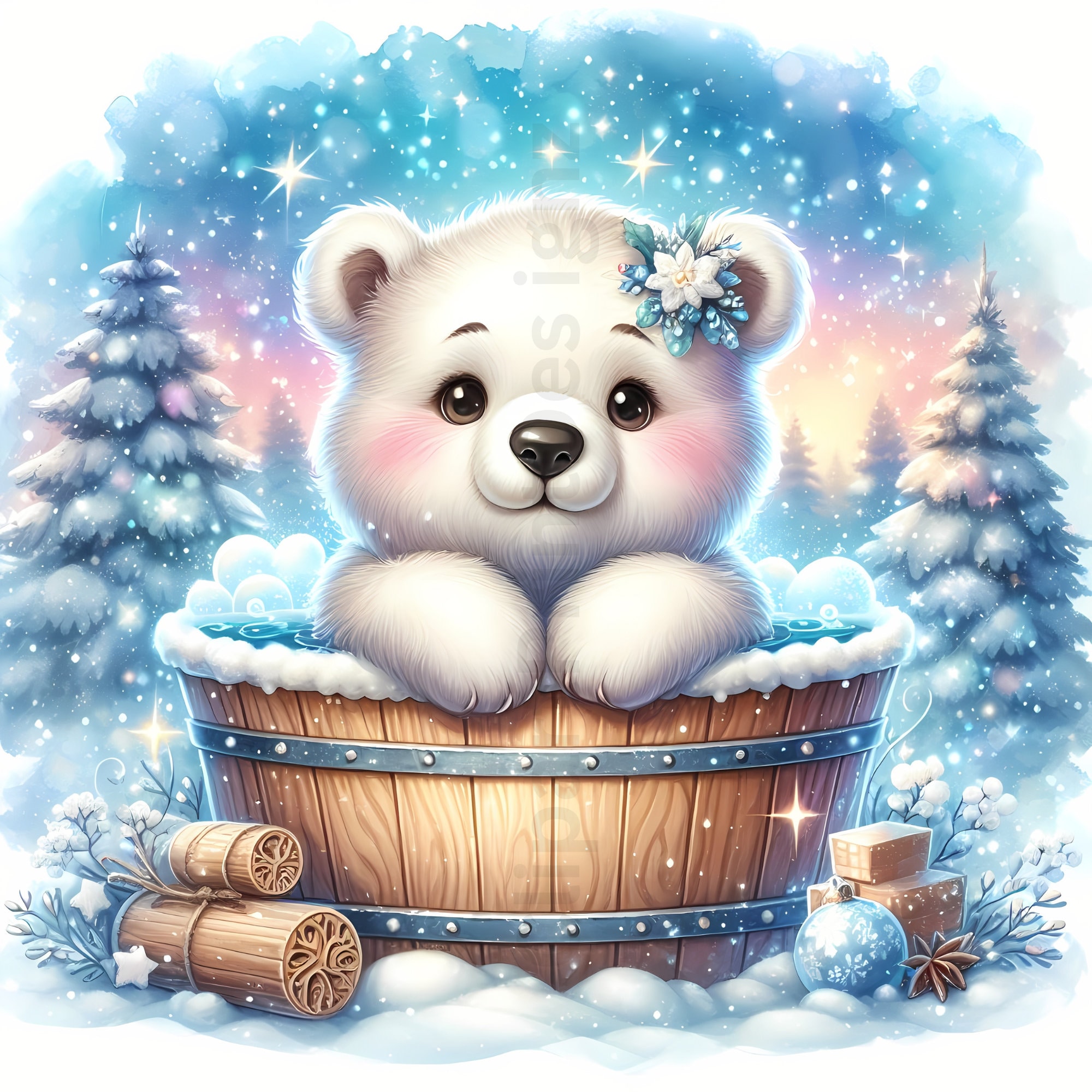Cute Winter Polar Bear Clipart Bundle Festive Watercolor Clip - Etsy
