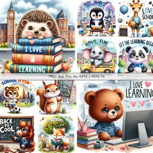 Cute Back to School Animals Clipart Bundle, Watercolor Animal Clip Art ...