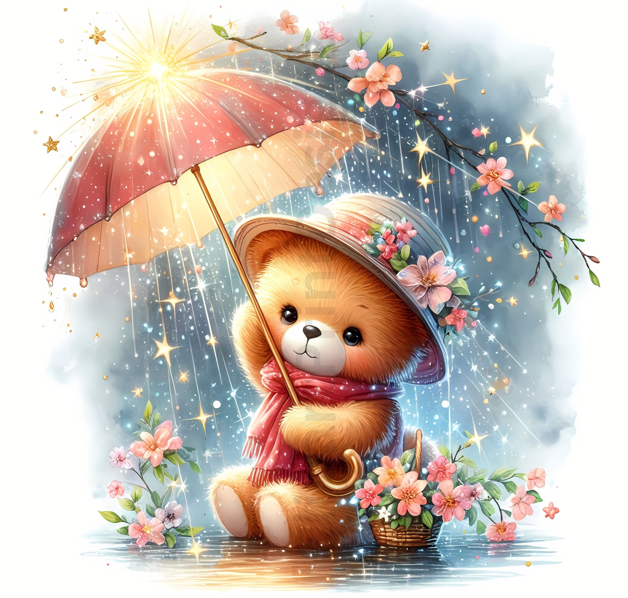 Cute Spring Teddy Bears Clipart Bundle, Watercolor Clip Art Images ...