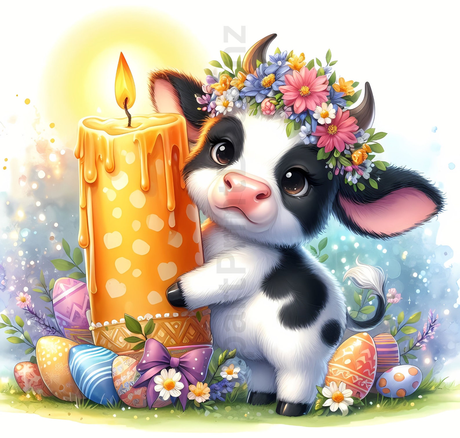 Cute Easter Cows Clipart, Funny Watercolor Animal Images, High Quality ...