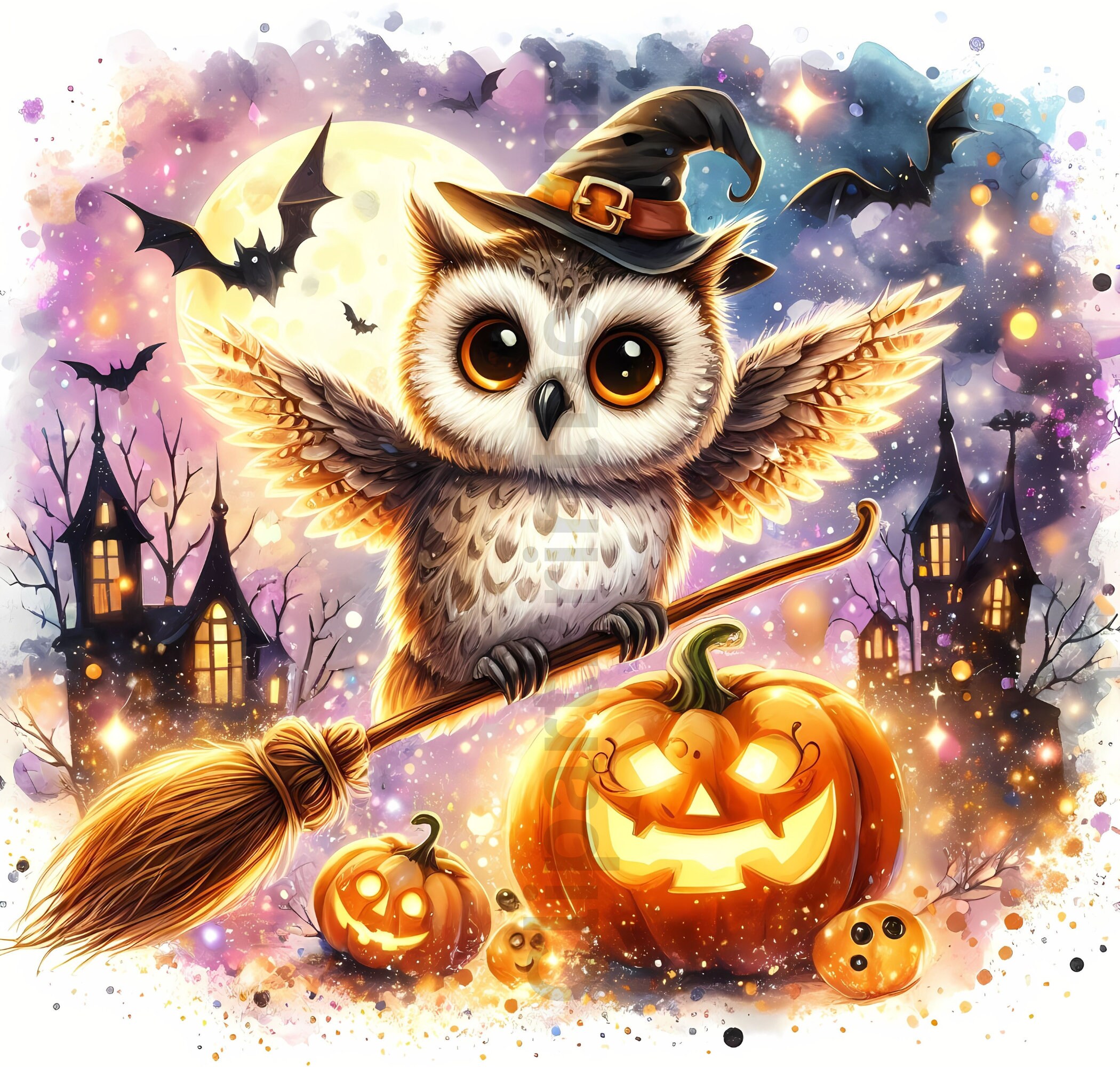 Cute Halloween Owls Clipart Bundle, Watercolor Owl Clip Art Images ...