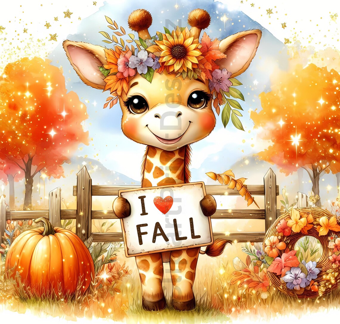 Cute Fall Giraffes Clipart Bundle, Watercolor Giraffe Clip Art Images ...