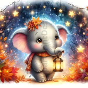 Cute Fall Elephants Clipart Bundle, Watercolor Elephant Clip Art Images ...