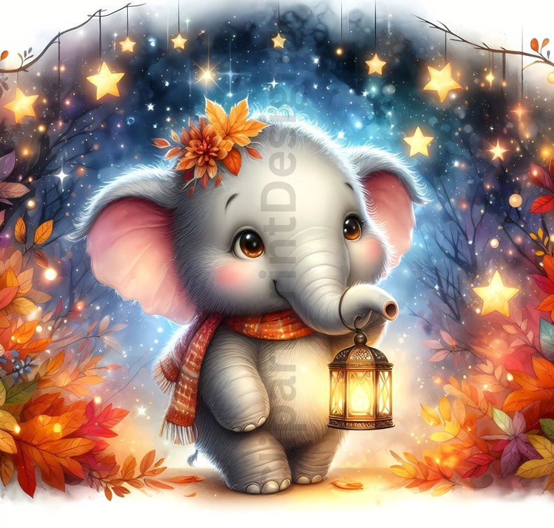 Cute Fall Elephants Clipart Bundle, Watercolor Elephant Clip Art Images ...