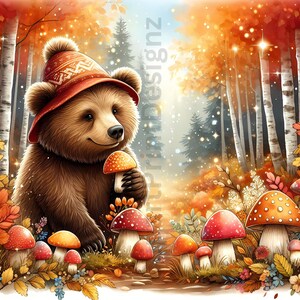 Cute Fall Bears Clipart Bundle, Watercolor Autumn Bear Clip Art Images ...
