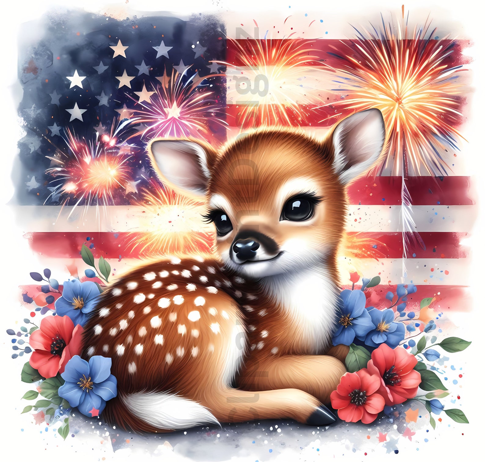Cute 4th July American Animals Clipart Bundle, Watercolor Patriotic ...