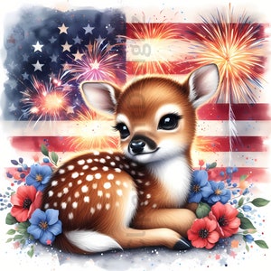 Cute 4th July American Animals Clipart Bundle, Watercolor Patriotic ...