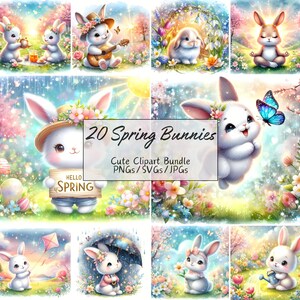 Cute Spring Bunny Clipart Bundle, Watercolor Clip Art Images, 20 High ...