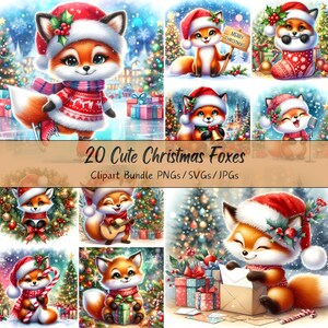 Cute Christmas Foxes Clipart Bundle, Xmas Fox Clip Art Images ...