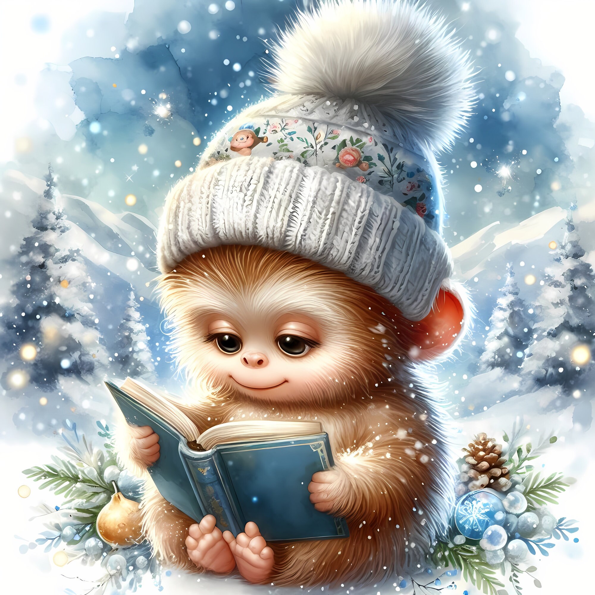 Cute Winter Monkey Clipart Bundle, Festive Watercolor Clip Art Images ...