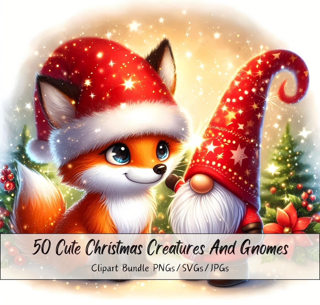 Cute Christmas Creatures and Gnomes Clipart Bundle, Xmas Clip Art ...