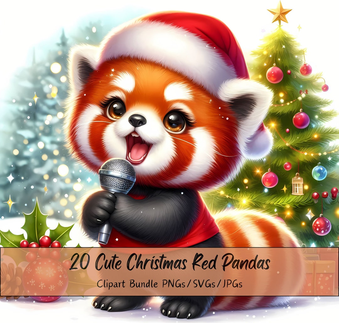 Cute Christmas Red Panda Clipart Bundle, Xmas Panda Clip Art Images ...