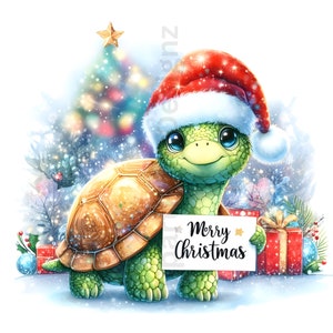 Cute Watercolor Christmas Turtles Clipart Bundle, Animals, 20 High ...