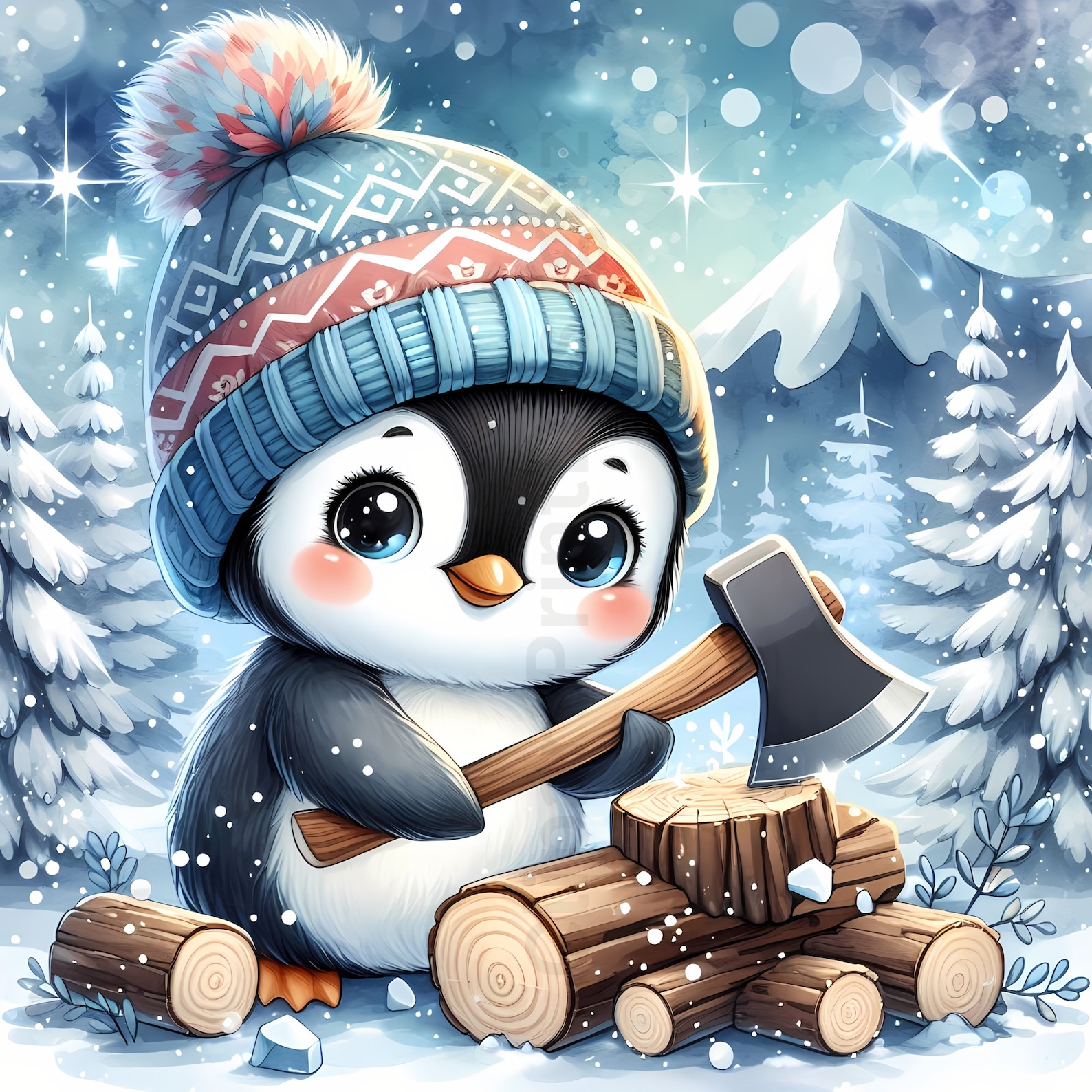 Cute Winter Penguin Clipart Bundle Watercolor Clip Art - Etsy