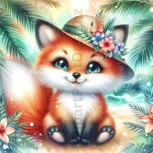 Cute Summer Foxes Clipart Bundle, Watercolor Fox Clip Art Images, High ...