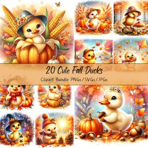 Cute Fall Ducks Clipart Bundle, Watercolor Duck Clip Art Images, High ...