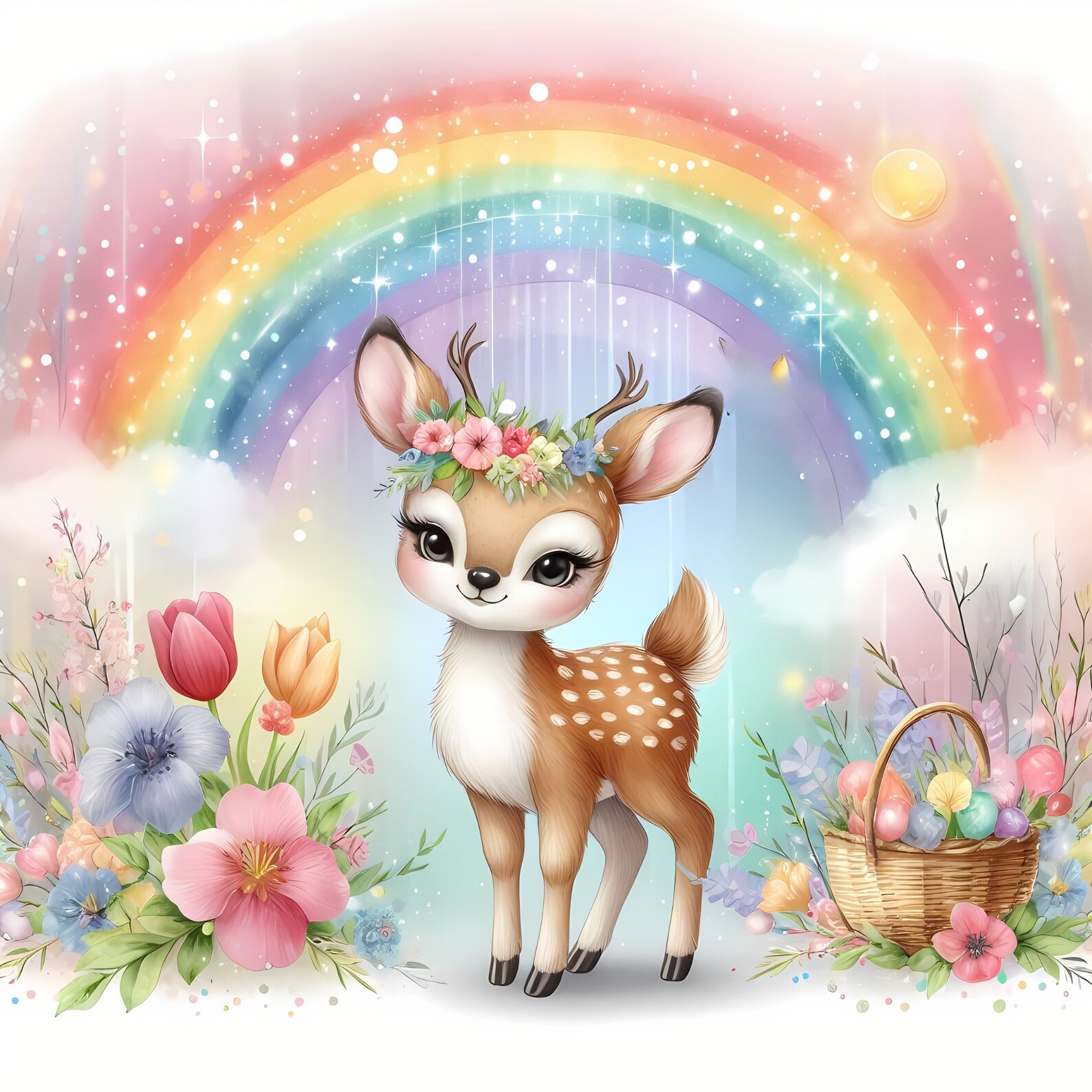 Cute Spring Fawn Clipart Bundle, Watercolor Clip Art Images, 20 High ...