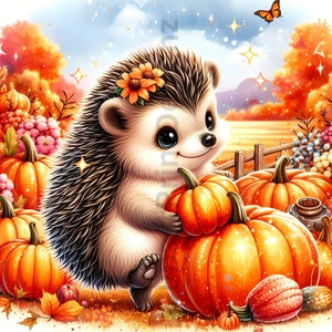 Cute Fall Hedgehogs Clipart Bundle, Watercolor Autumn Hedgehog Clip Art ...