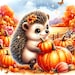 Cute Fall Hedgehogs Clipart Bundle, Watercolor Autumn Hedgehog Clip Art ...