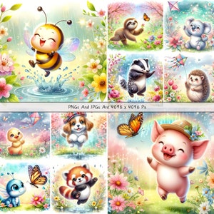 Spring Animals Having Fun Clipart Bundle, Cute Watercolor Mega Images ...