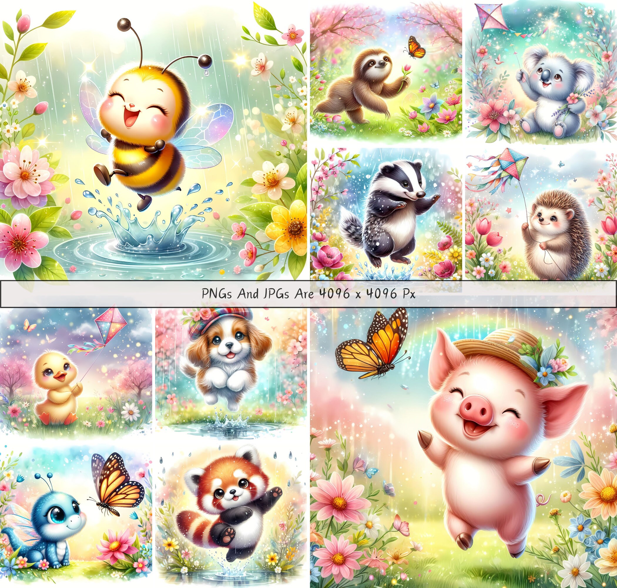 Spring Animals Having Fun Clipart Bundle, Cute Watercolor Mega Images ...