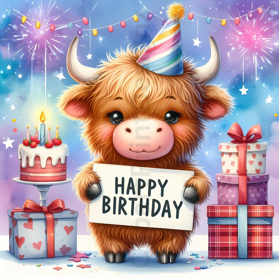 Cute Happy Birthday Animals Clipart Bundle, Festive Watercolor Clip Art ...