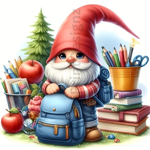 Cute Back to School Gnomes Clipart Bundle, Watercolor Gnome Clip Art ...