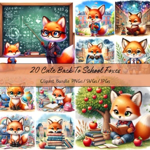 Cute Back to School Foxes Clipart Bundle, Watercolor Fox Clip Art ...