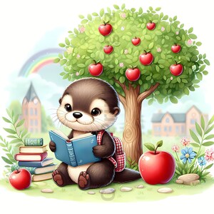 Cute Back to School Animals Reading Clipart Bundle, Watercolor Animal ...