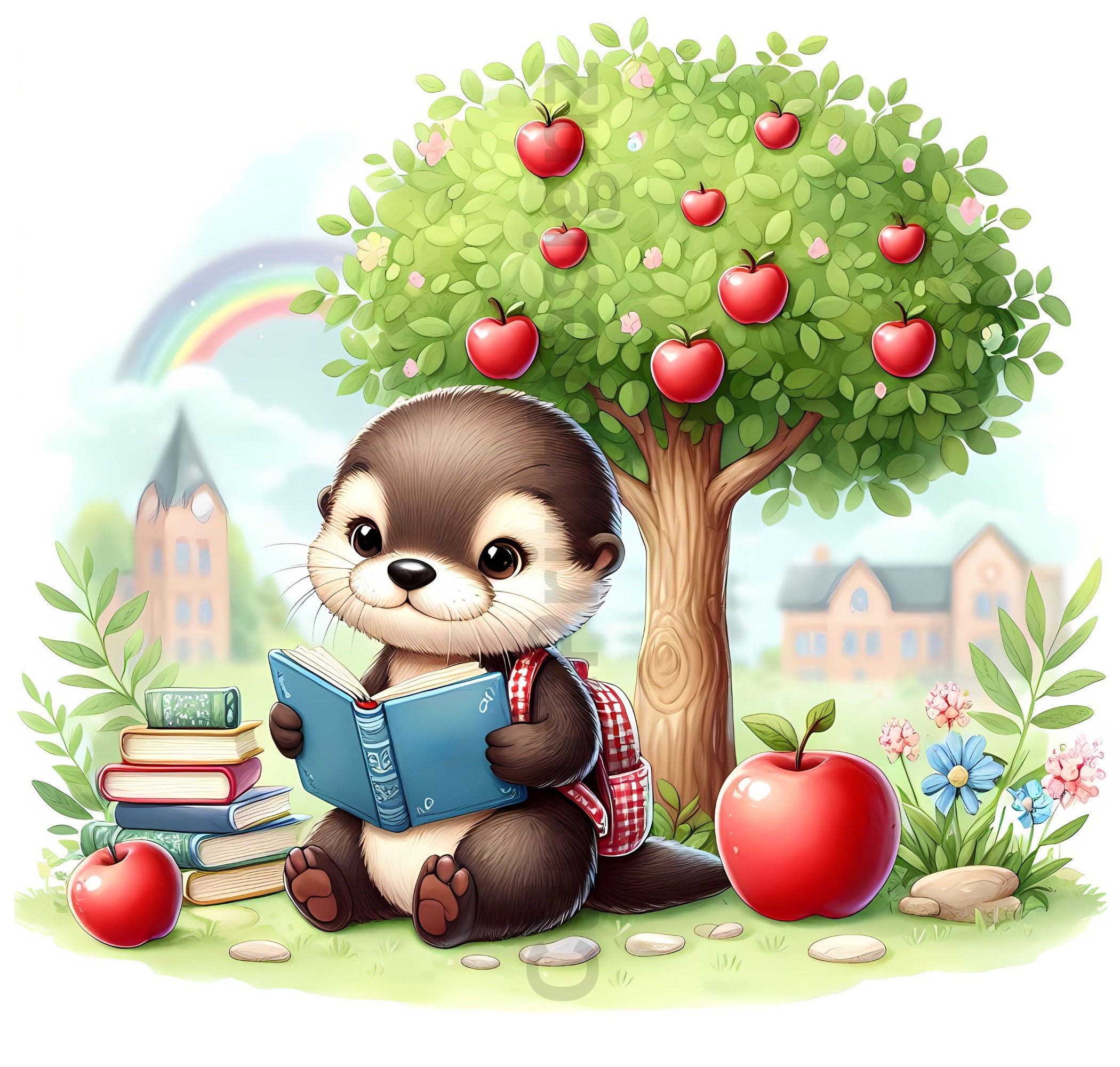 Cute Back to School Animals Reading Clipart Bundle, Watercolor Animal ...