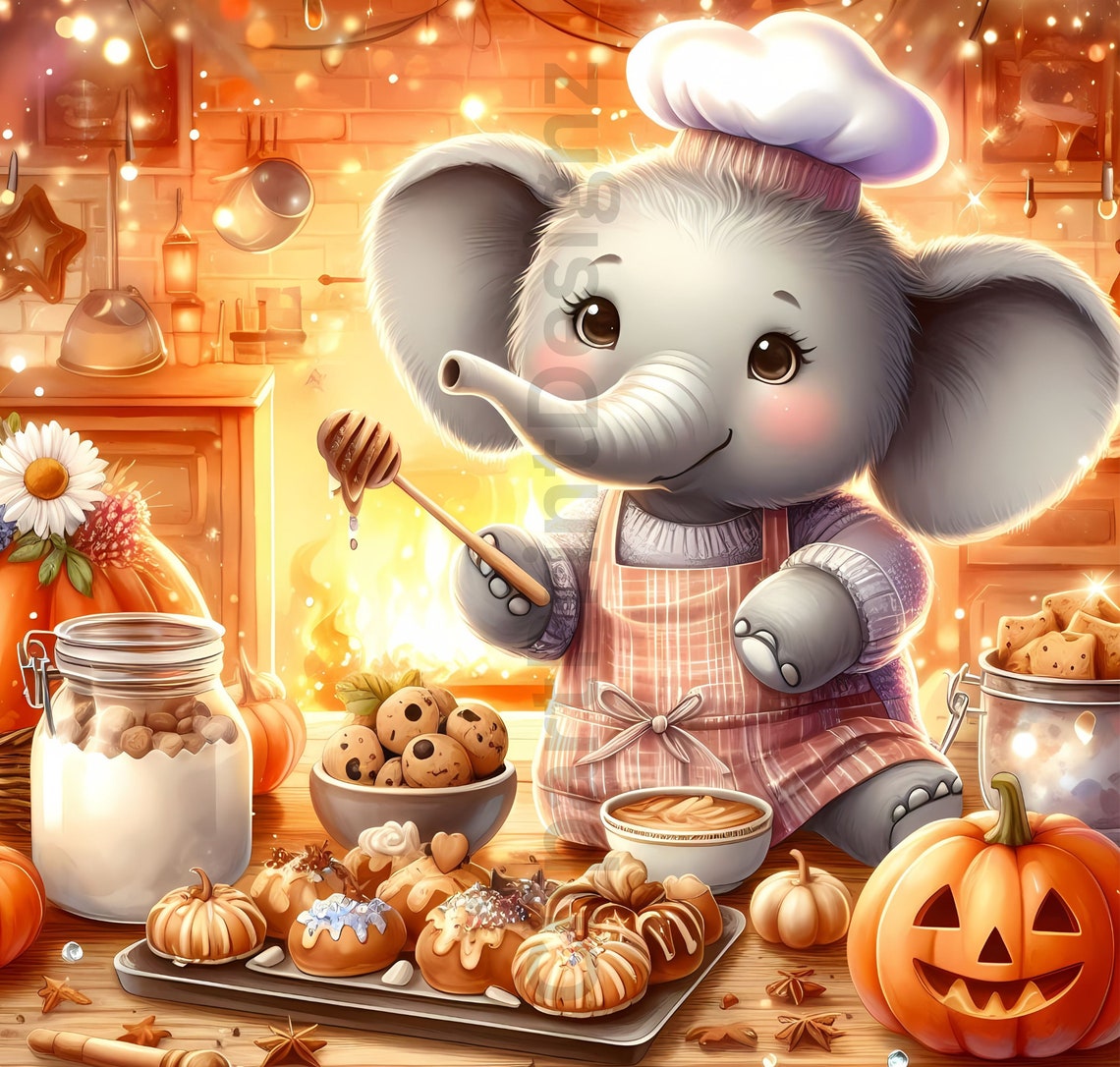 Cute Fall Elephants Clipart Bundle, Watercolor Elephant Clip Art Images ...