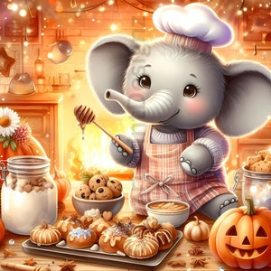 Cute Fall Elephants Clipart Bundle, Watercolor Elephant Clip Art Images ...