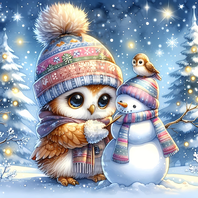Cute Winter Owl Clipart Bundle, Festive Watercolor Clip Art Images, 20 ...
