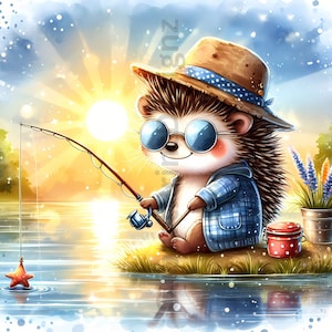 Cute Summer Hedgehogs Clipart Bundle, Watercolor Hedgehog Clip Art ...