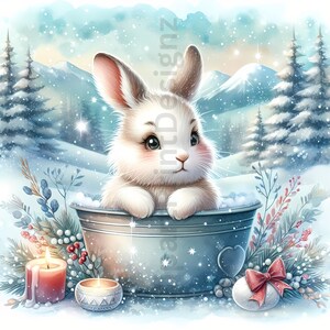 Cute Winter Bunnies/hares Clipart Bundle, Festive Watercolor Clip Art ...