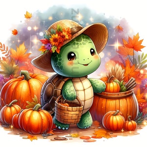 Cute Fall Turtles Clipart Bundle, Watercolor Turtle Clip Art Images ...