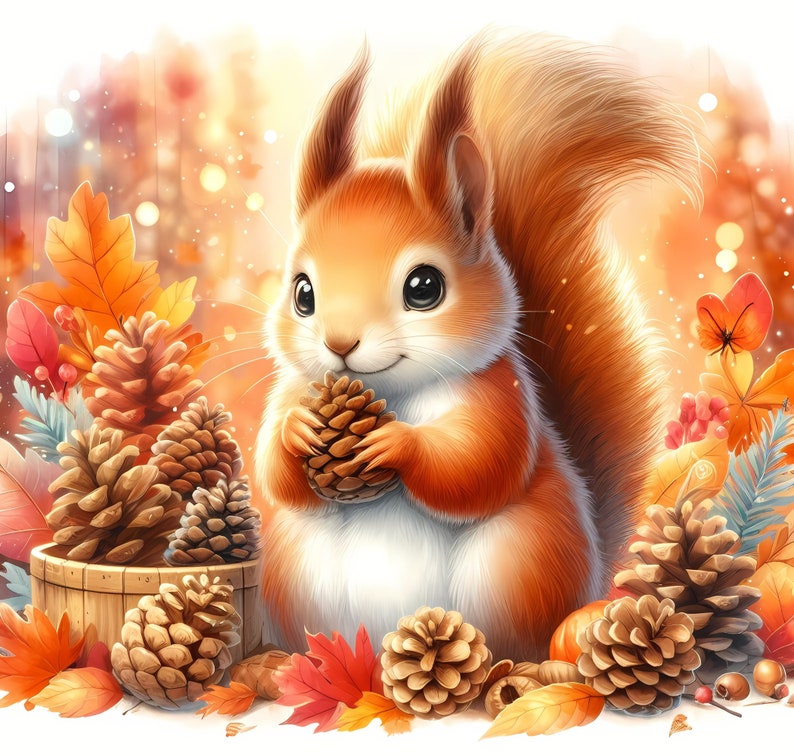 Cute Fall Squirrels Clipart Bundle, Watercolor Autumn Squirrel Clip Art ...