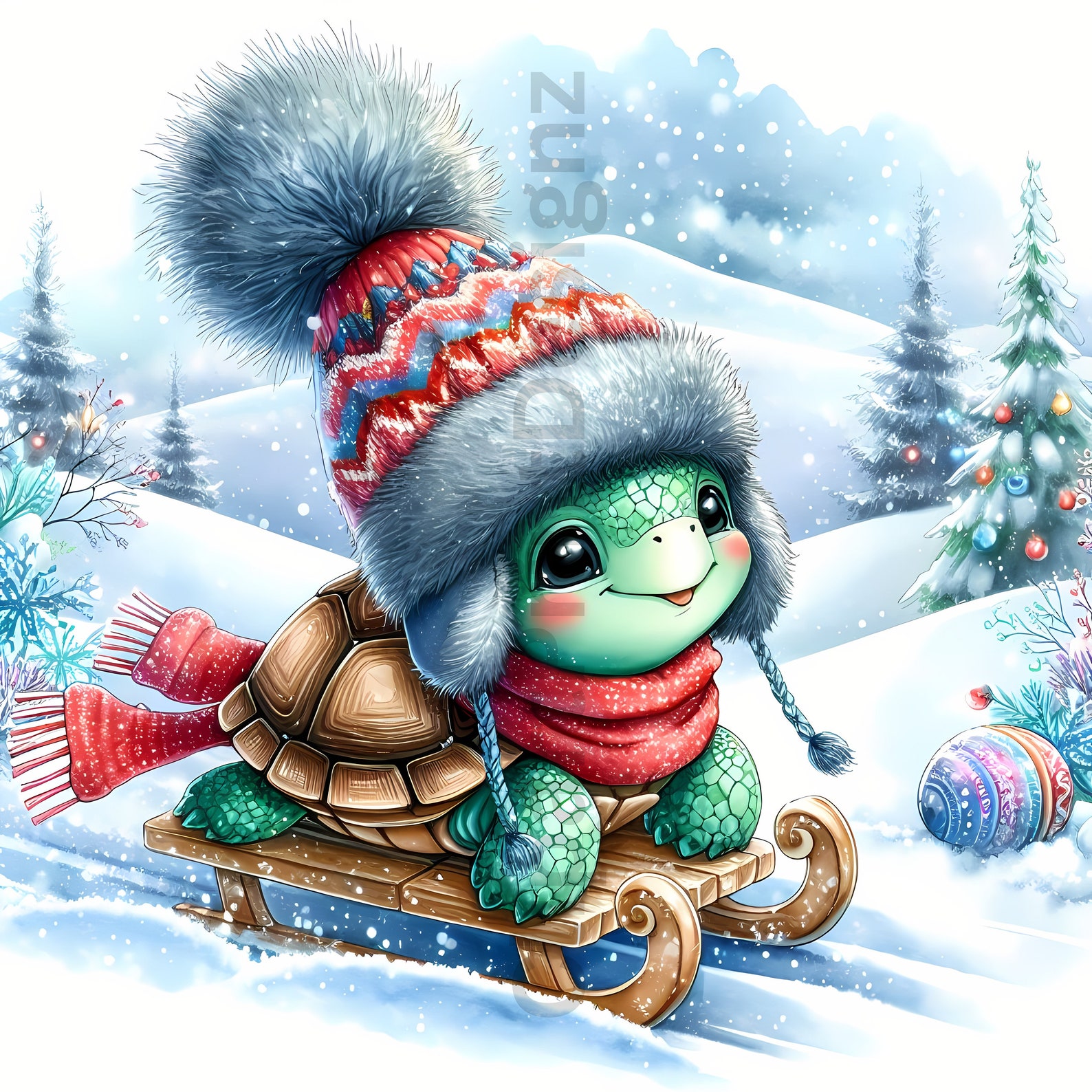 Cute Winter Animals Sledding Clipart Bundle, Festive Watercolor Clip ...