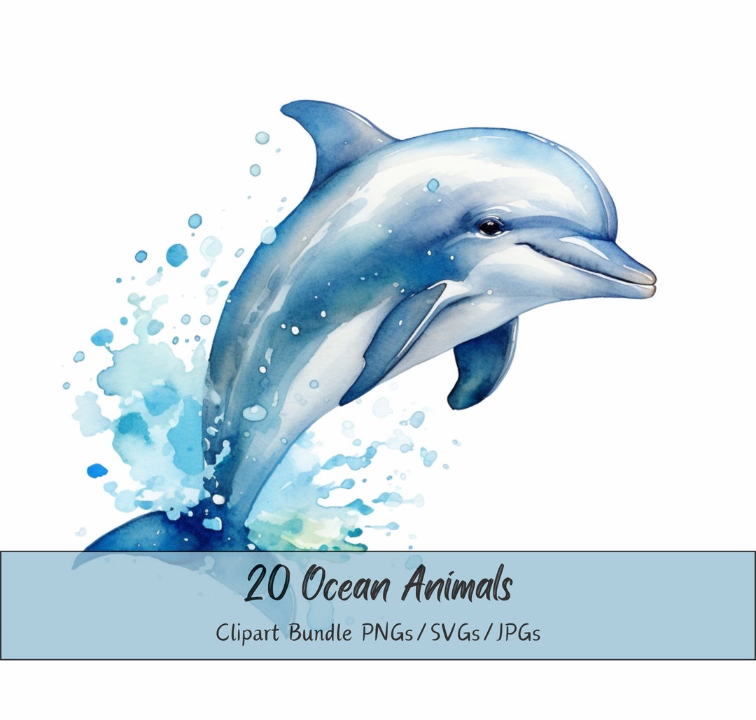 Watercolor Ocean Animals Clipart Bundle, 20 Cute Sea Animals, Nursery ...