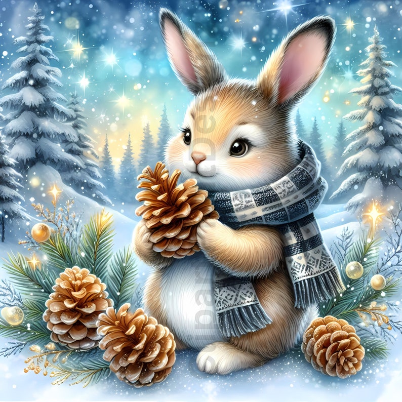 Cute Winter Bunnies/hares Clipart Bundle, Festive Watercolor Clip Art ...