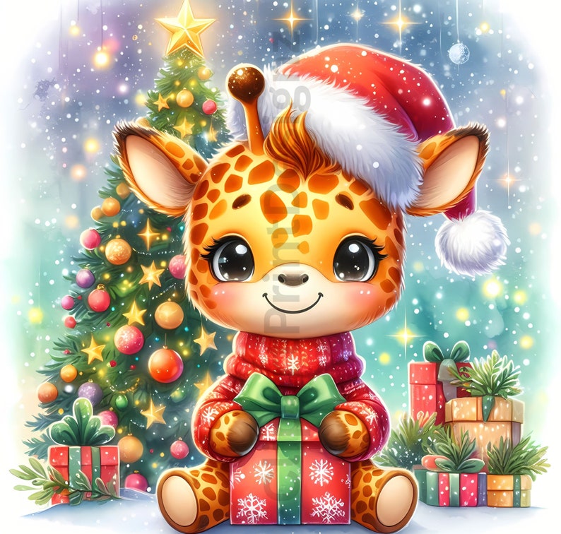 Cute Christmas Giraffes Clipart Bundle, Xmas Giraffe Clip Art Images ...