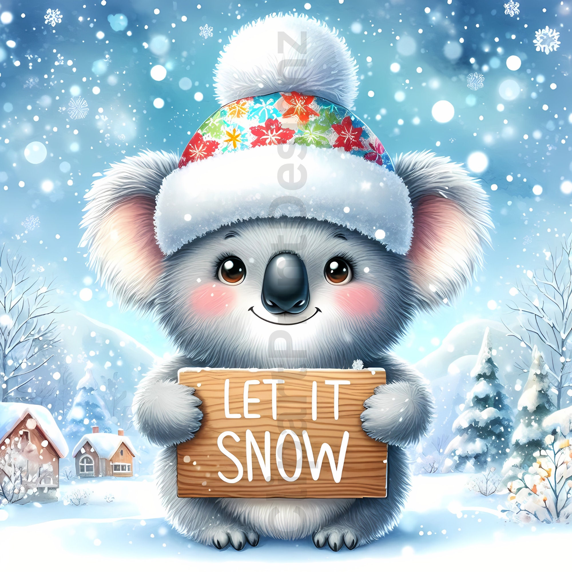 Cute Winter Koala Clipart Bundle, Festive Watercolor Clip Art Images ...