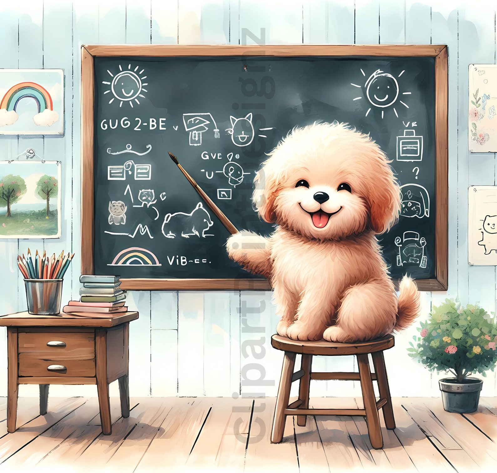 Cute Back to School Dogs Clipart Bundle, Watercolor Dog Clip Art Images ...
