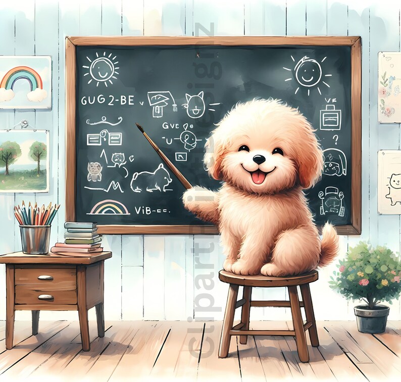 Cute Back to School Dogs Clipart Bundle, Watercolor Dog Clip Art Images ...